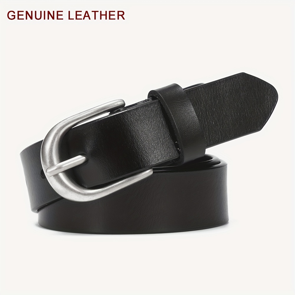 Black Genuine Leather Casual Belt Women Men Oval Pin Buckle - Temu Norway