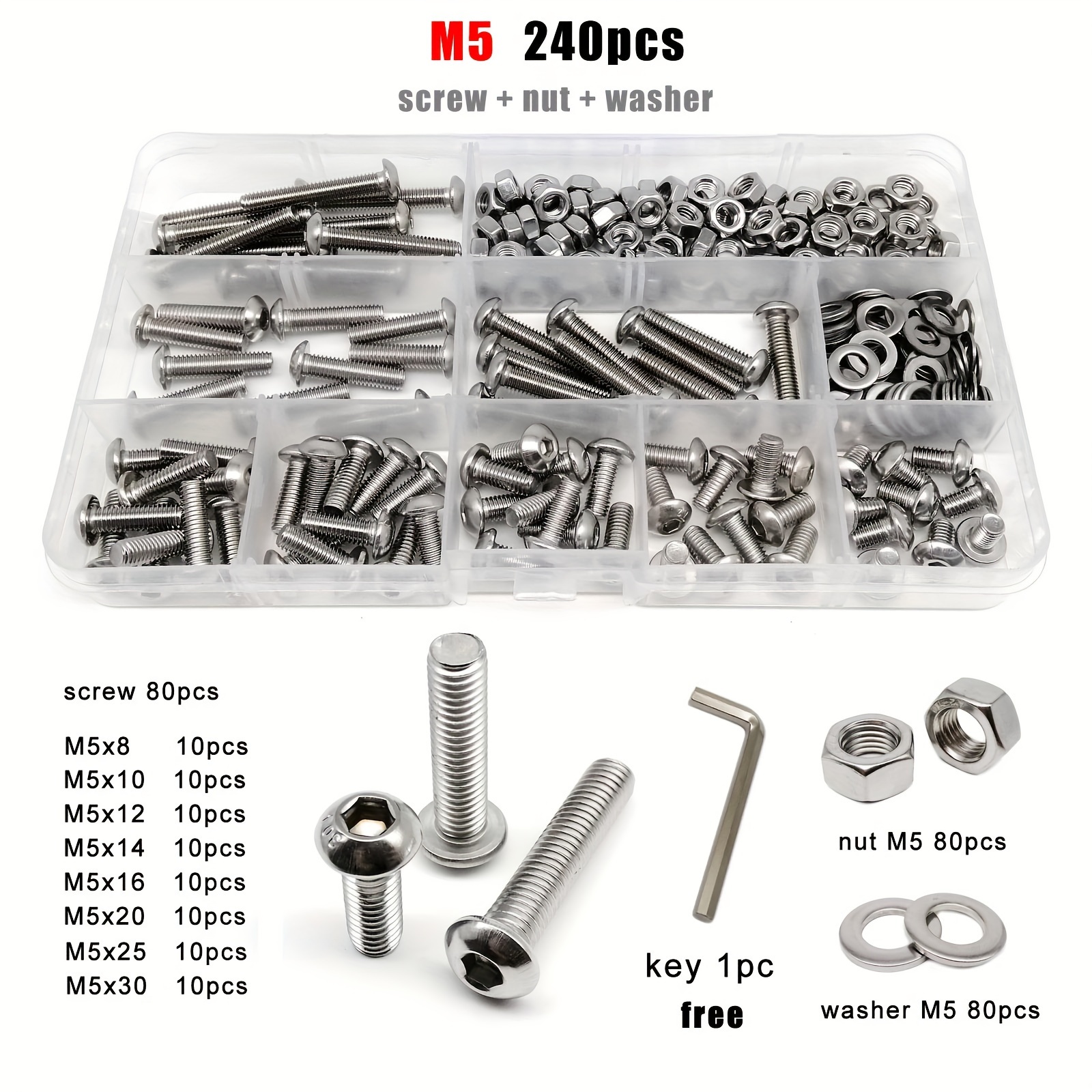 Stainless Steel Screw & Bolt Assortment Kit - M1.6 To M8 Sizes, Hex ...