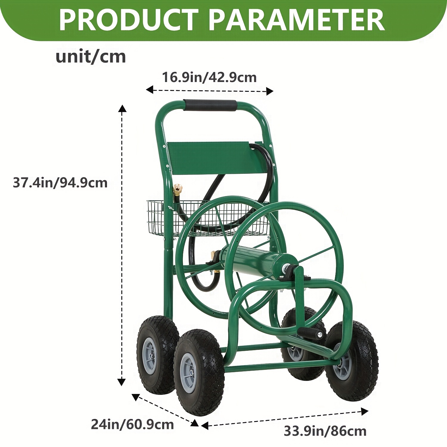 4 wheel garden hose reel cart storage basket portable - Temu