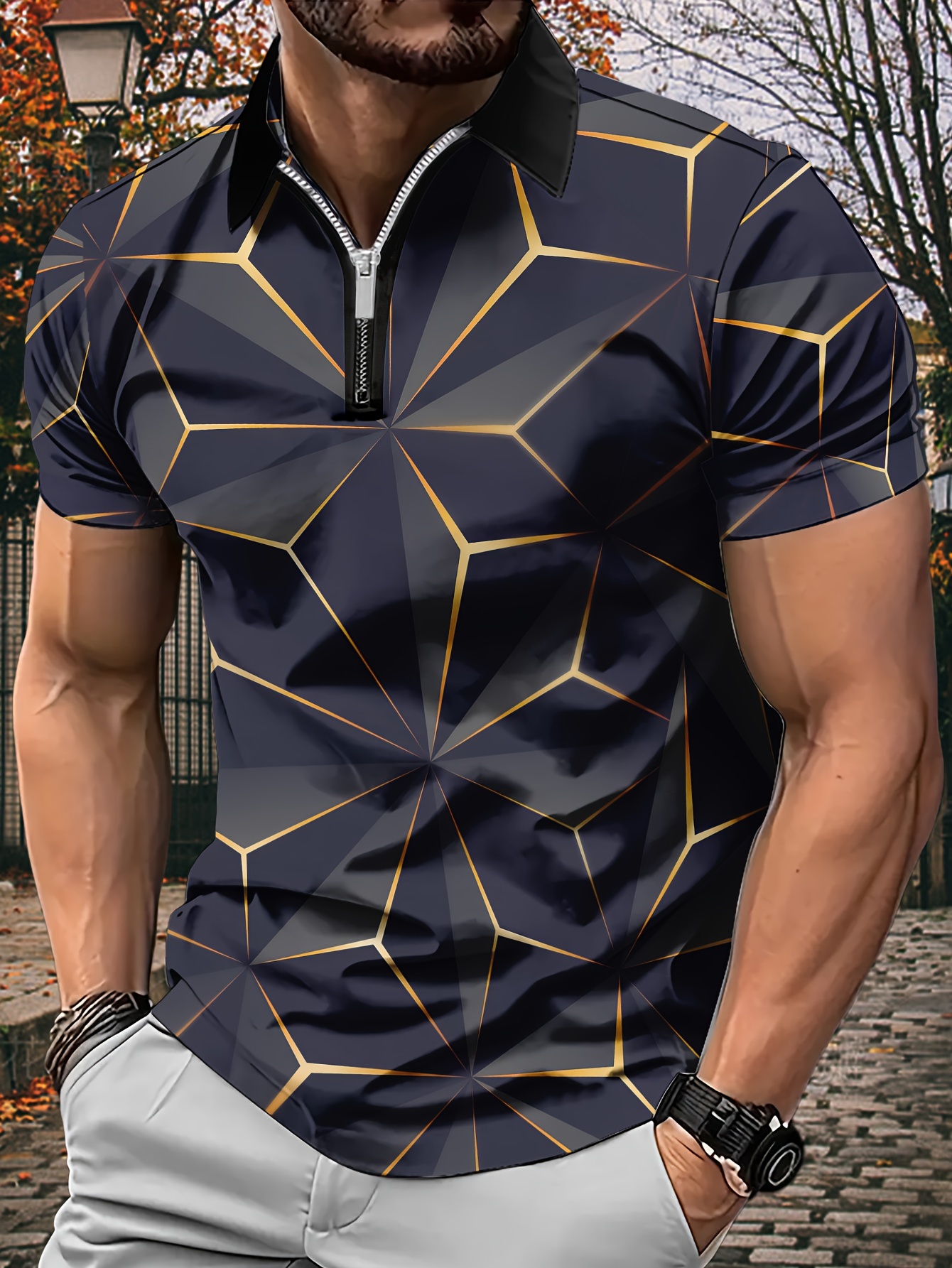 men's summer casual polyester shirt short sleeve zipper - Temu Australia