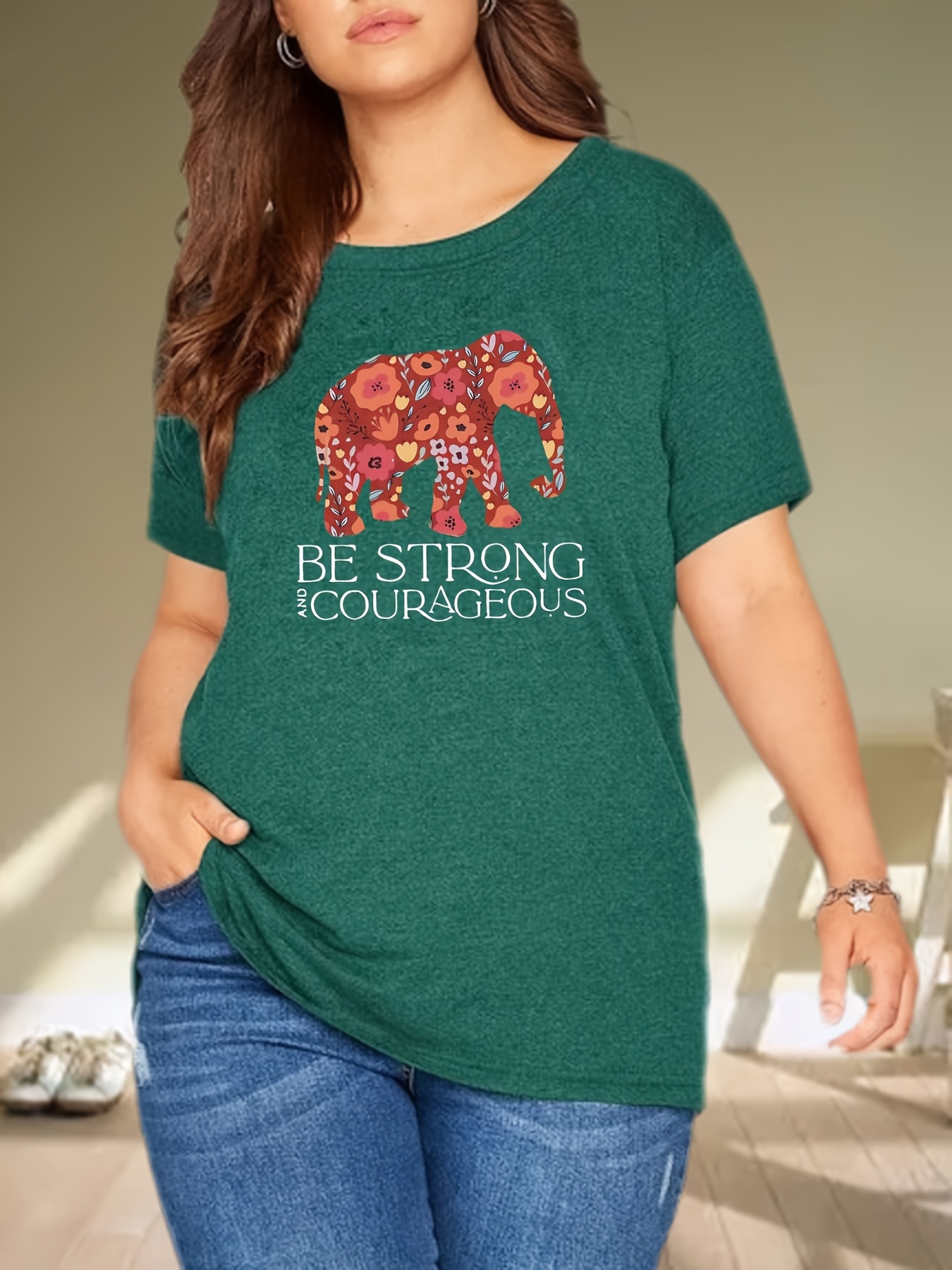 Graphic Print T shirt Plus Size Short Sleeve Crew Neck - Temu Canada