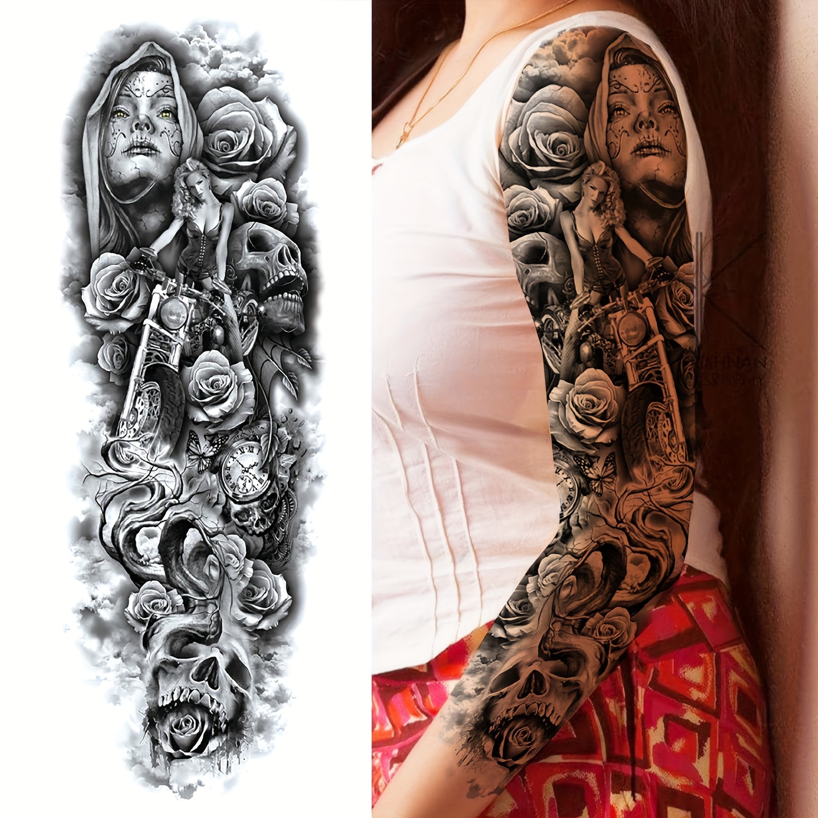 Assorted Full Arm Temporary Tattoo Sleeves Women Men Long - Temu Canada