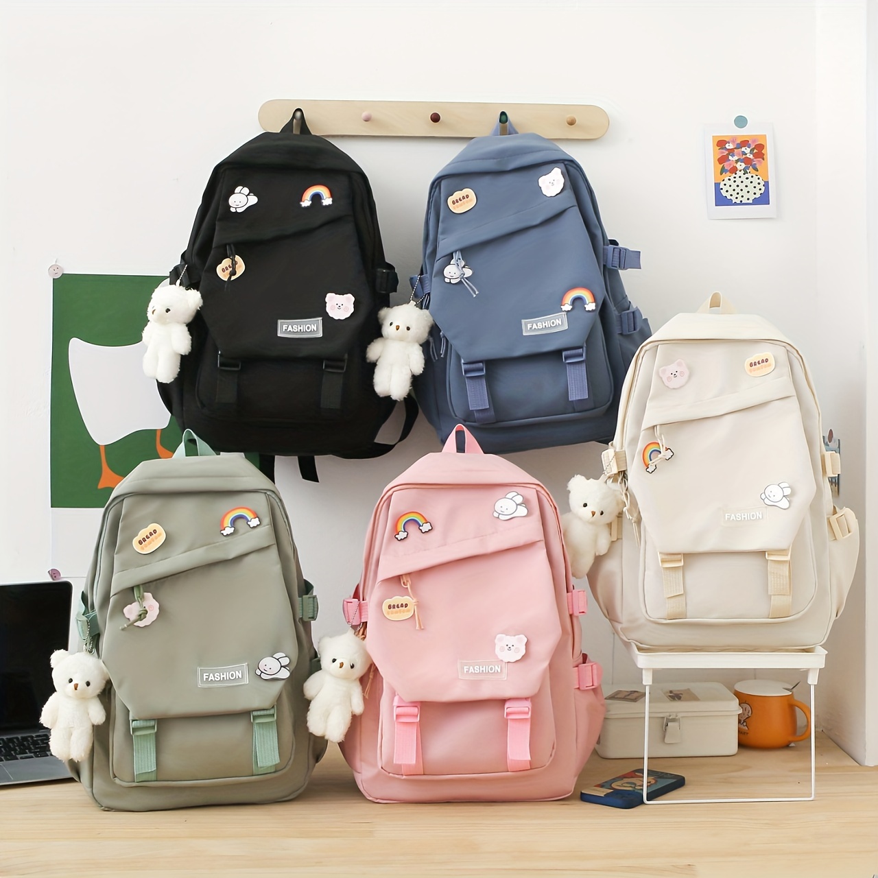Kawaii Preppy Style Backpack Minimalist Solid Color Zipper - Temu Australia
