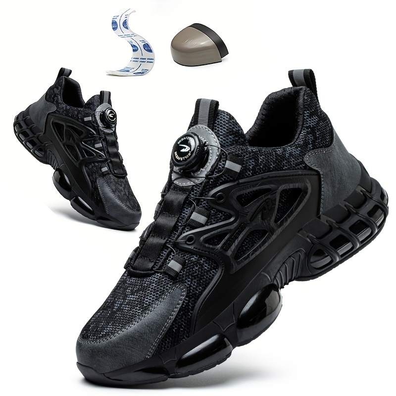 stylish mens safety work shoes with steel toe puncture protection breathable non slip for outdoor running casual wear button safety boots Temu United Kingdom