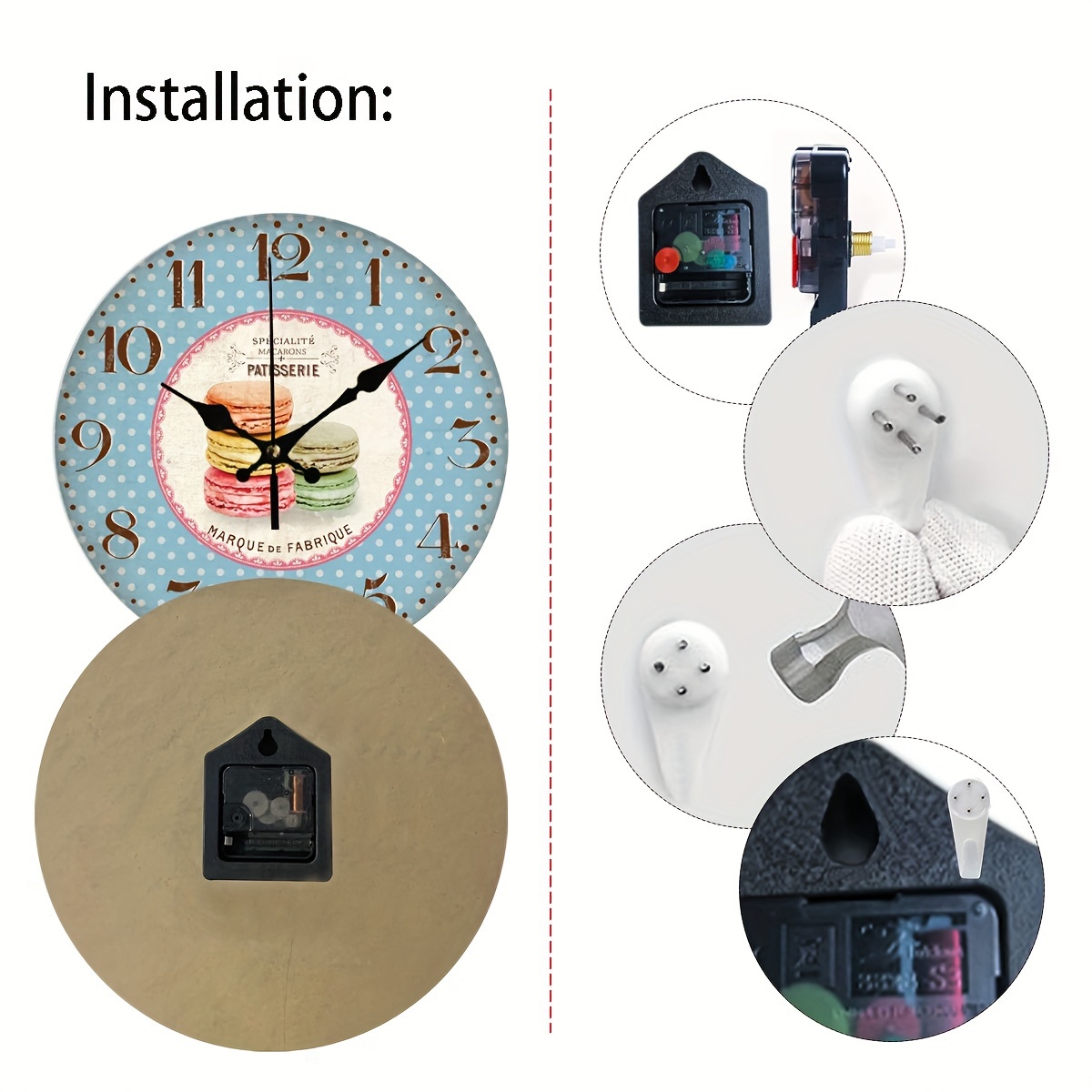 1pc Distressed Dessert Pattern Wooden Wall Clock Waterproof And Scratch ...