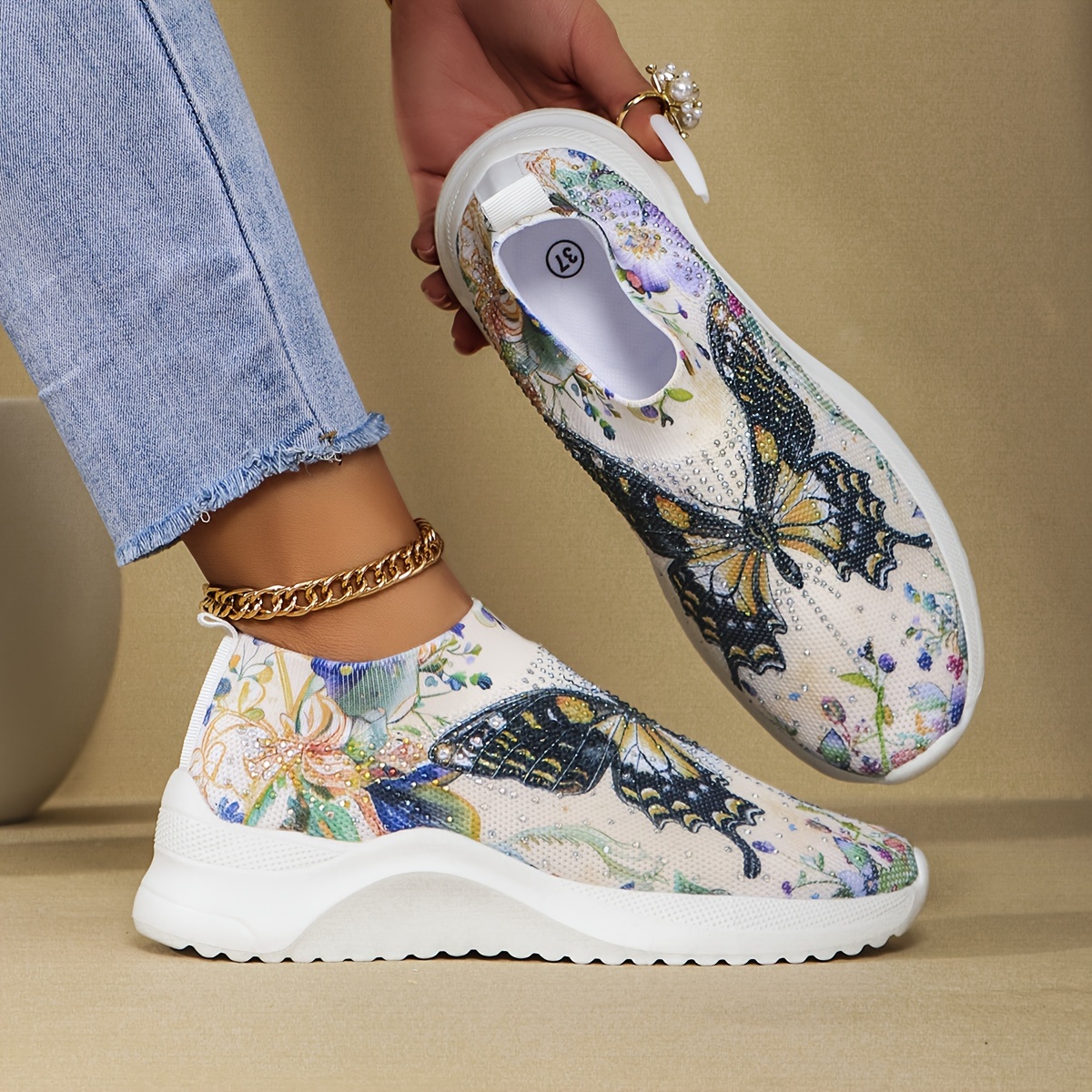 Women's Butterfly Pattern Sneakers Breathable Flying Woven - Temu Ireland