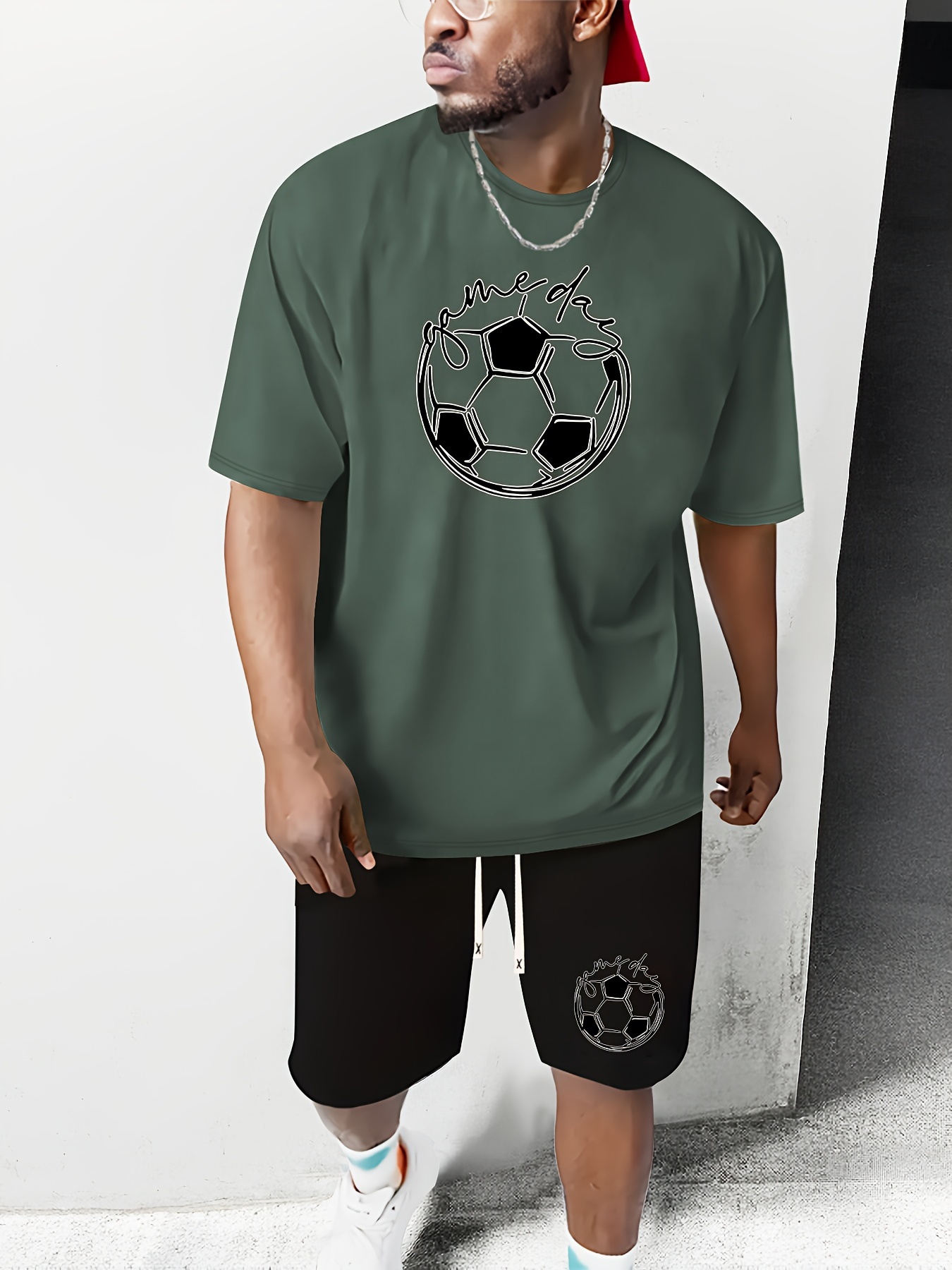 Soccer Pattern Print Short Sleeve Round Neck T shirt Jogger - Temu Denmark