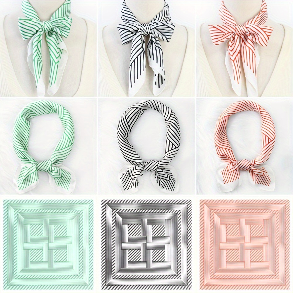 Simple Striped Square Scarf Thin Breathable Decorative Neck - Temu ...