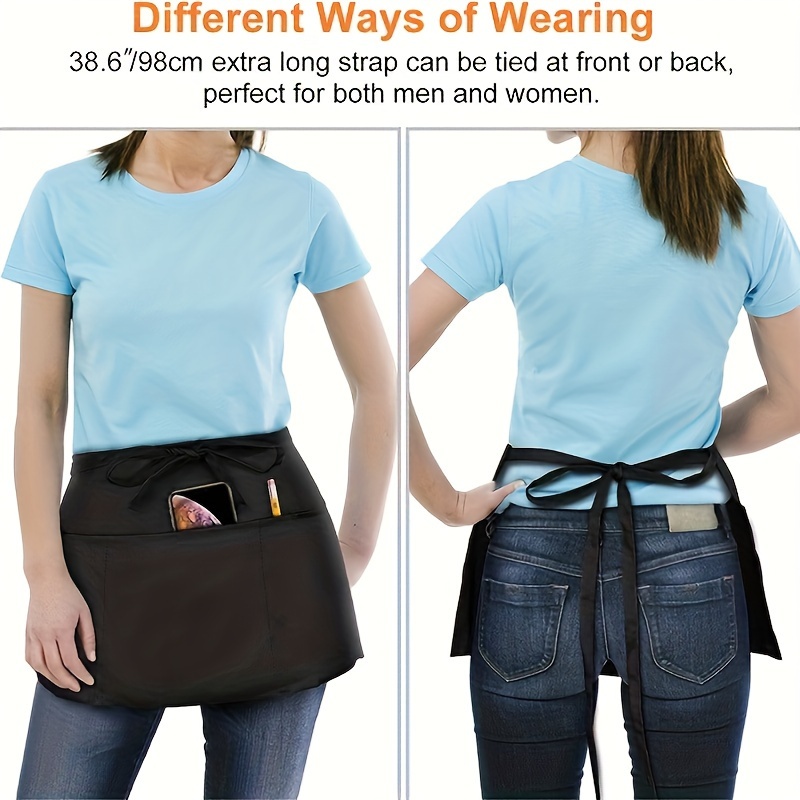 Waitress Apron Server Aprons 3 Pockets Water Oil Resistant - Temu New ...