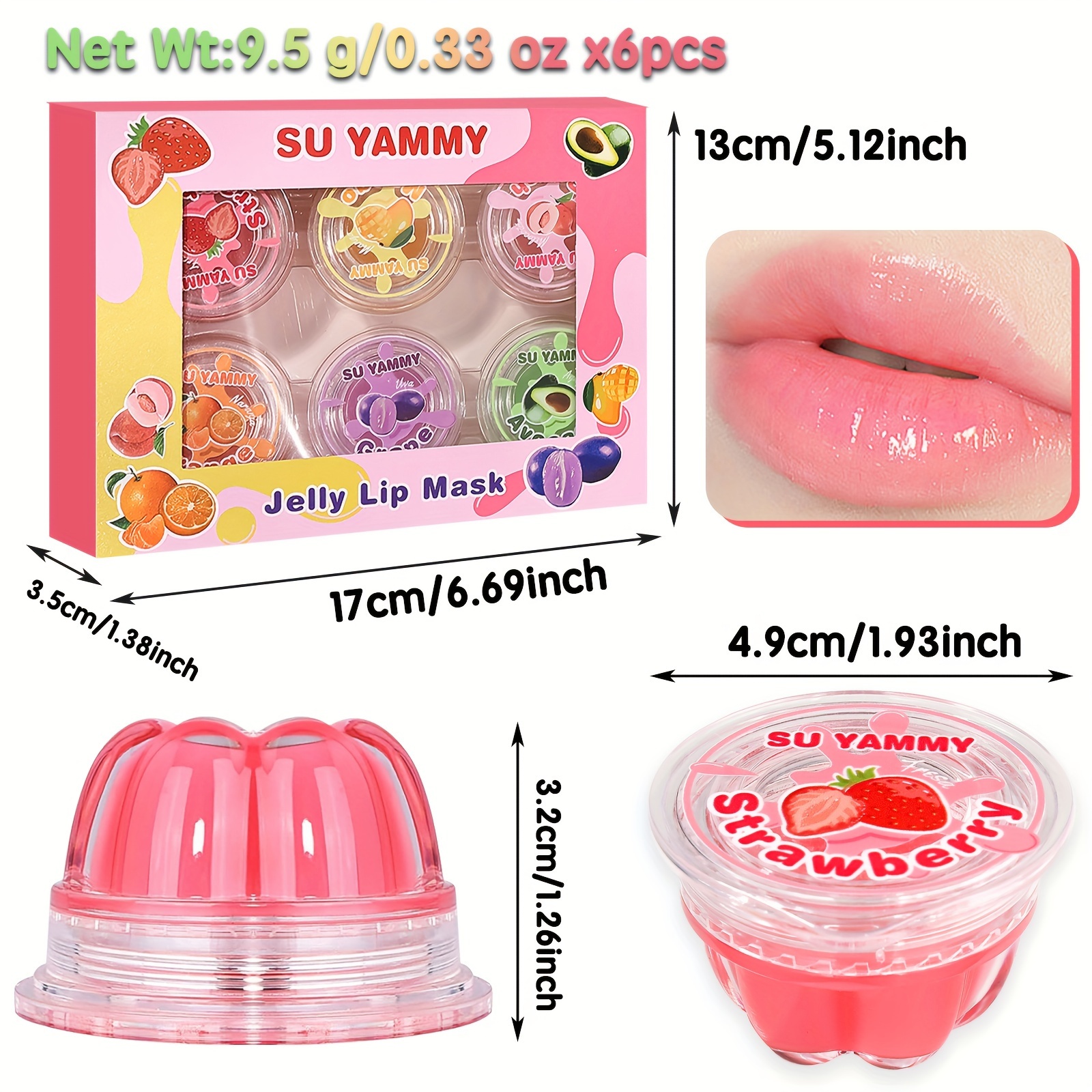 6 Pack Jelly Lip Mask Set Fruit Extract Collagen Infused Overnight Lip ...
