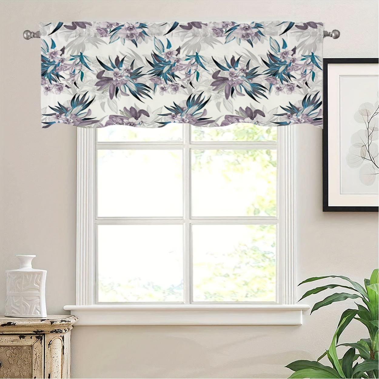 1pc Watercolor Leaf Print Curtain Valance Suitable Windows - Temu ...