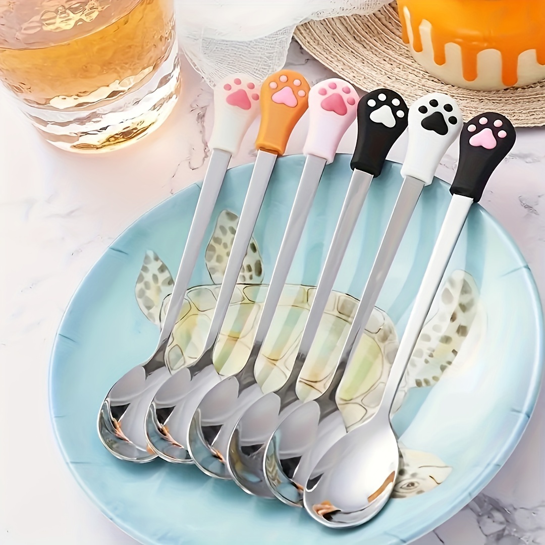 stainless steel cat claw teaspoons cute coffee dessert - Temu