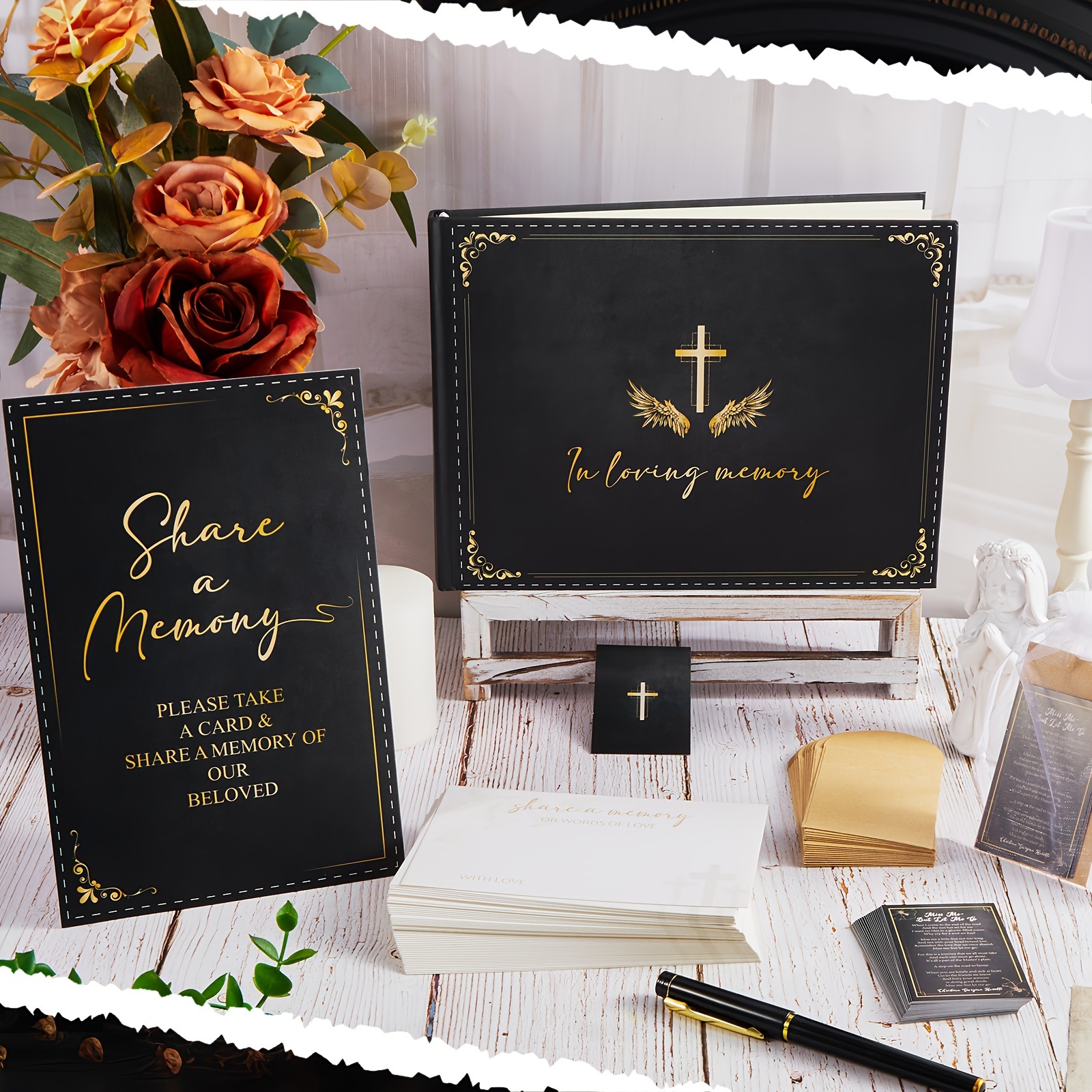 Elegant Funeral Guest Book Set Memory Cards Table - Temu