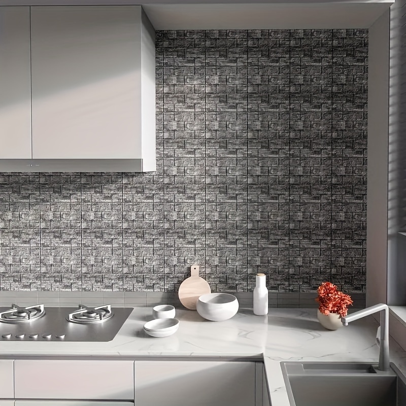100 Pieces 3d Brick Wall Panels: Black Gray, Xpe Foam 3d Wallpaper ...