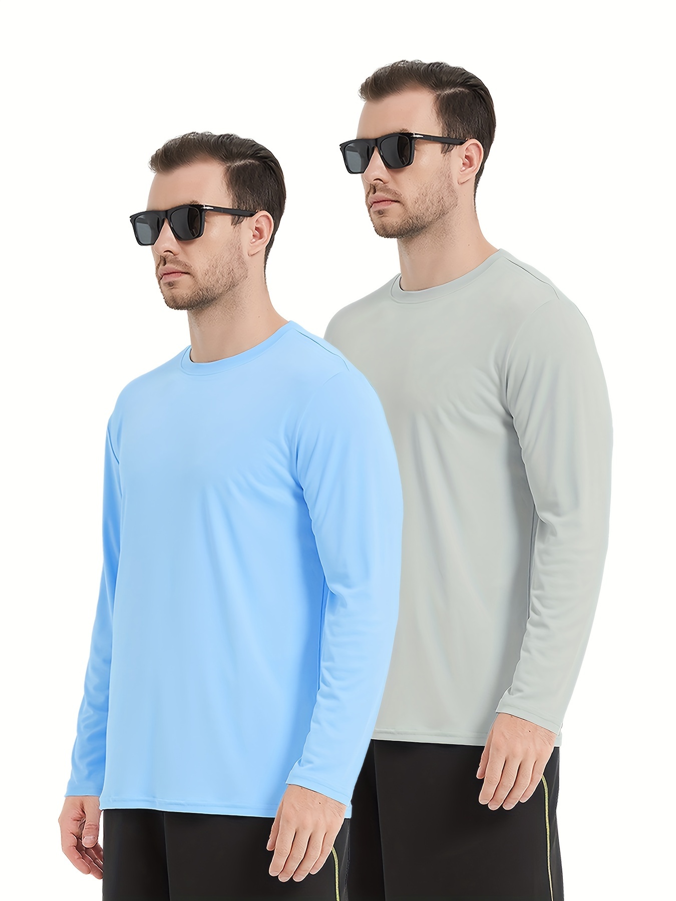 2pcs s Sun Protection Shirts Long Sleeve Polyester Ideal for Fishing Surfing Outdoor Activities Round Neck Machine Washable Blue