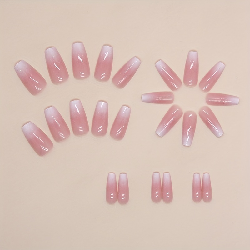 white gradient press nails glossy long ballet - Temu