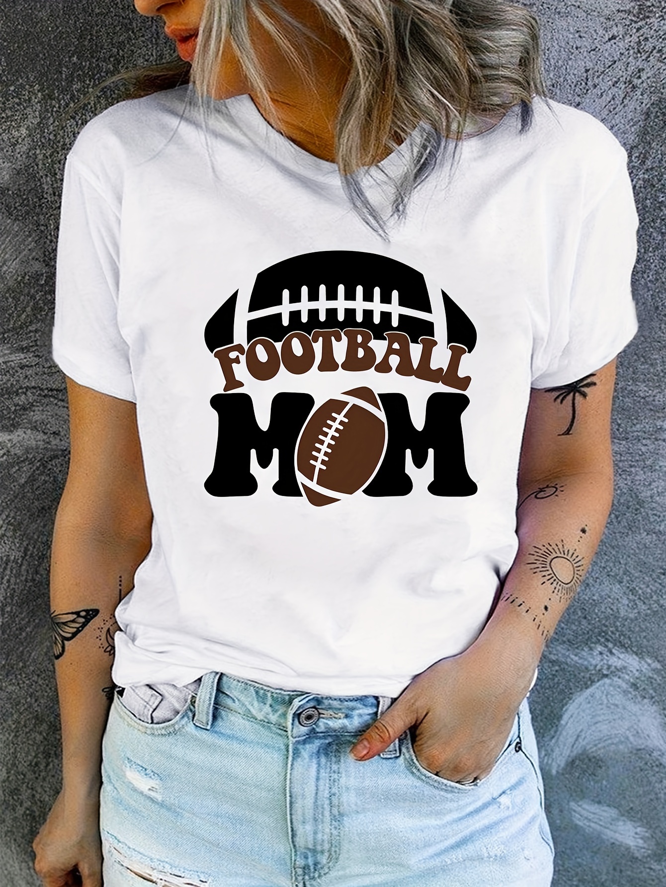 football mom print t shirt short sleeve crew neck casual top - Temu ...