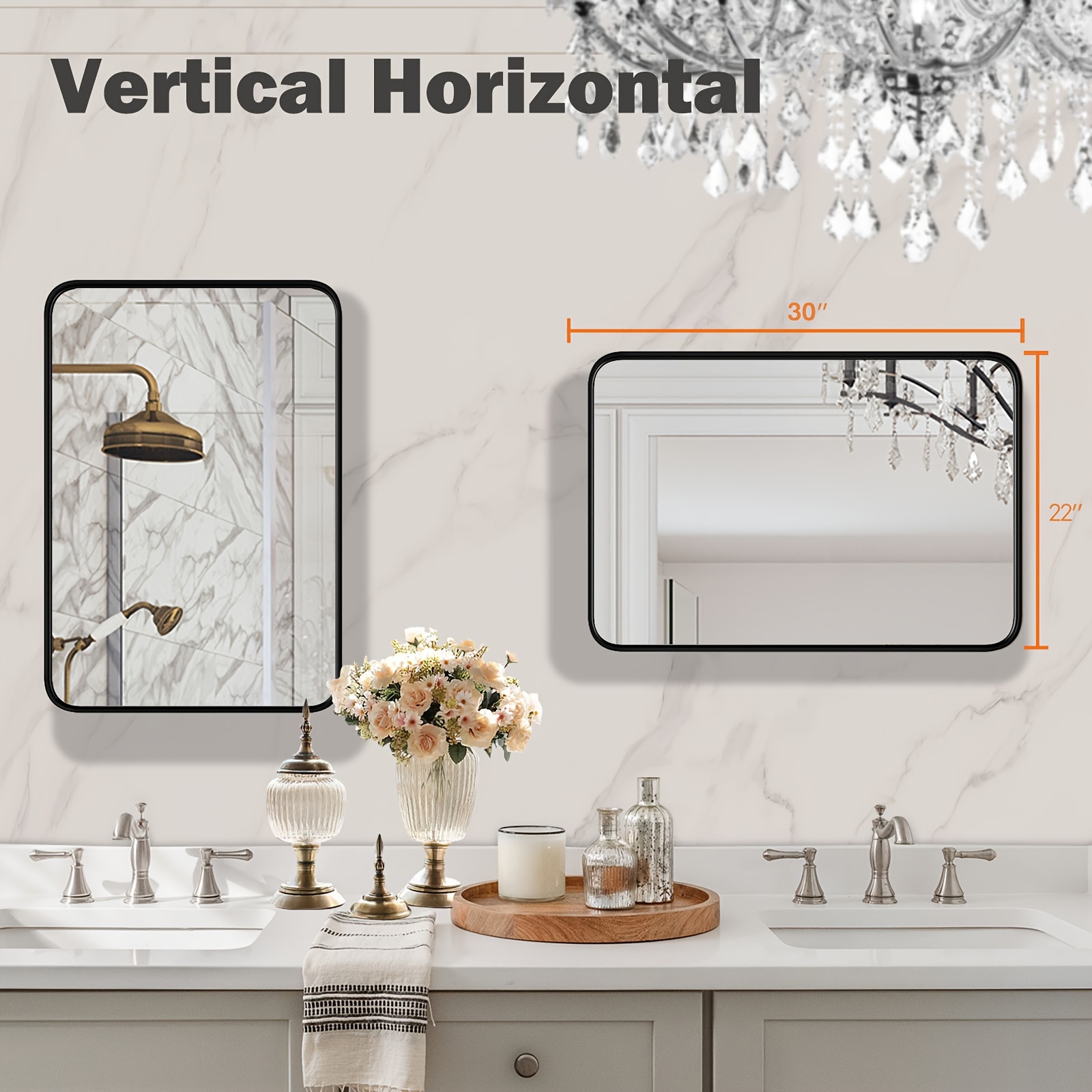 bathroom thick black frame tempered glasses hanging Temu