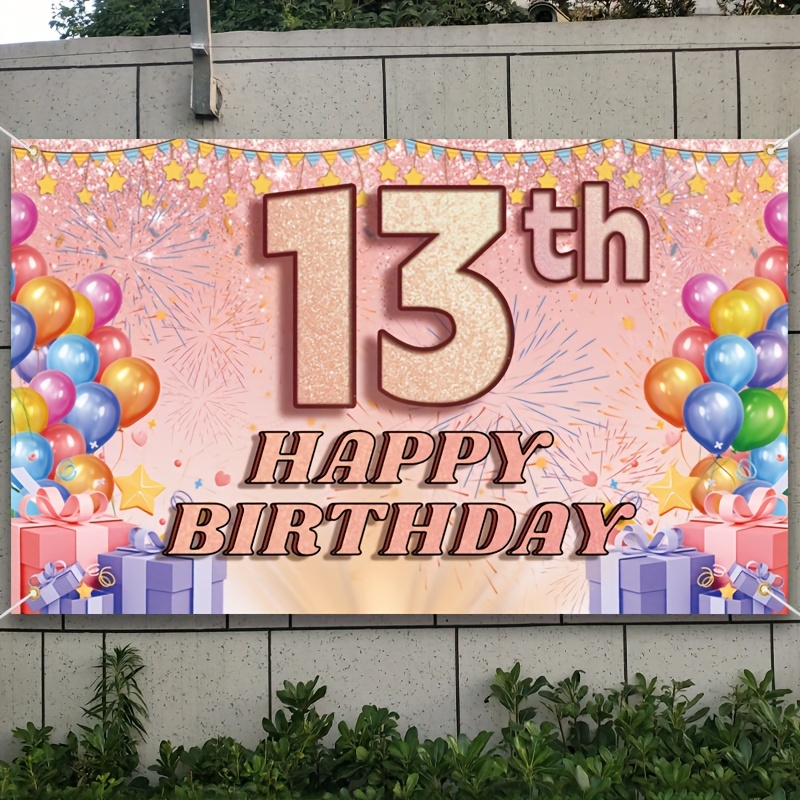13th Birthday Banner Decoration - Polyester Happy Birthday Sign For 13 ...