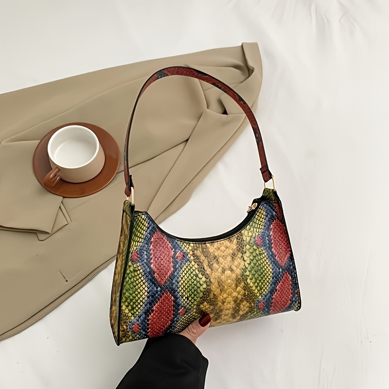 Classic Snake Skin Pattern Baguette Bag Textured Underarm - Temu Australia