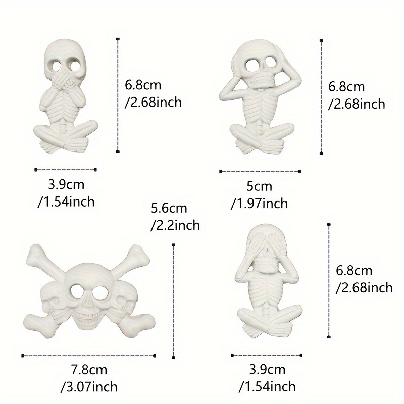 4pcs Halloween Skull Figurines Set - Resin Collectible Skeleton ...