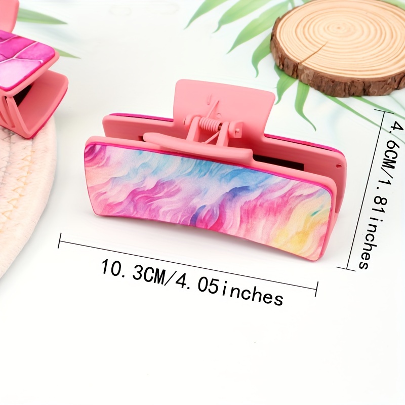 Colorful Rectangular Hair Claw Clips Pu Leather Hair Grab - Temu