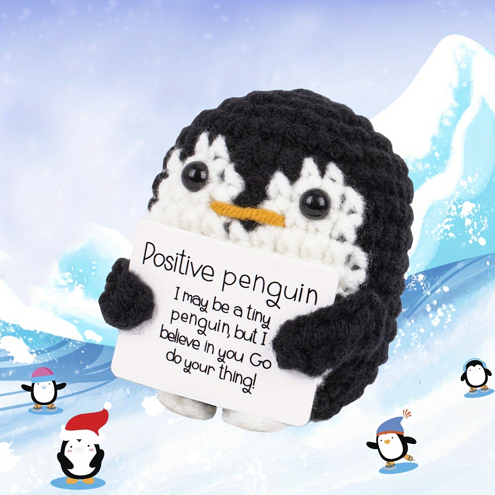 1pc Handmade Crochet Penguin With Inspirational Quote Card, Mini ...