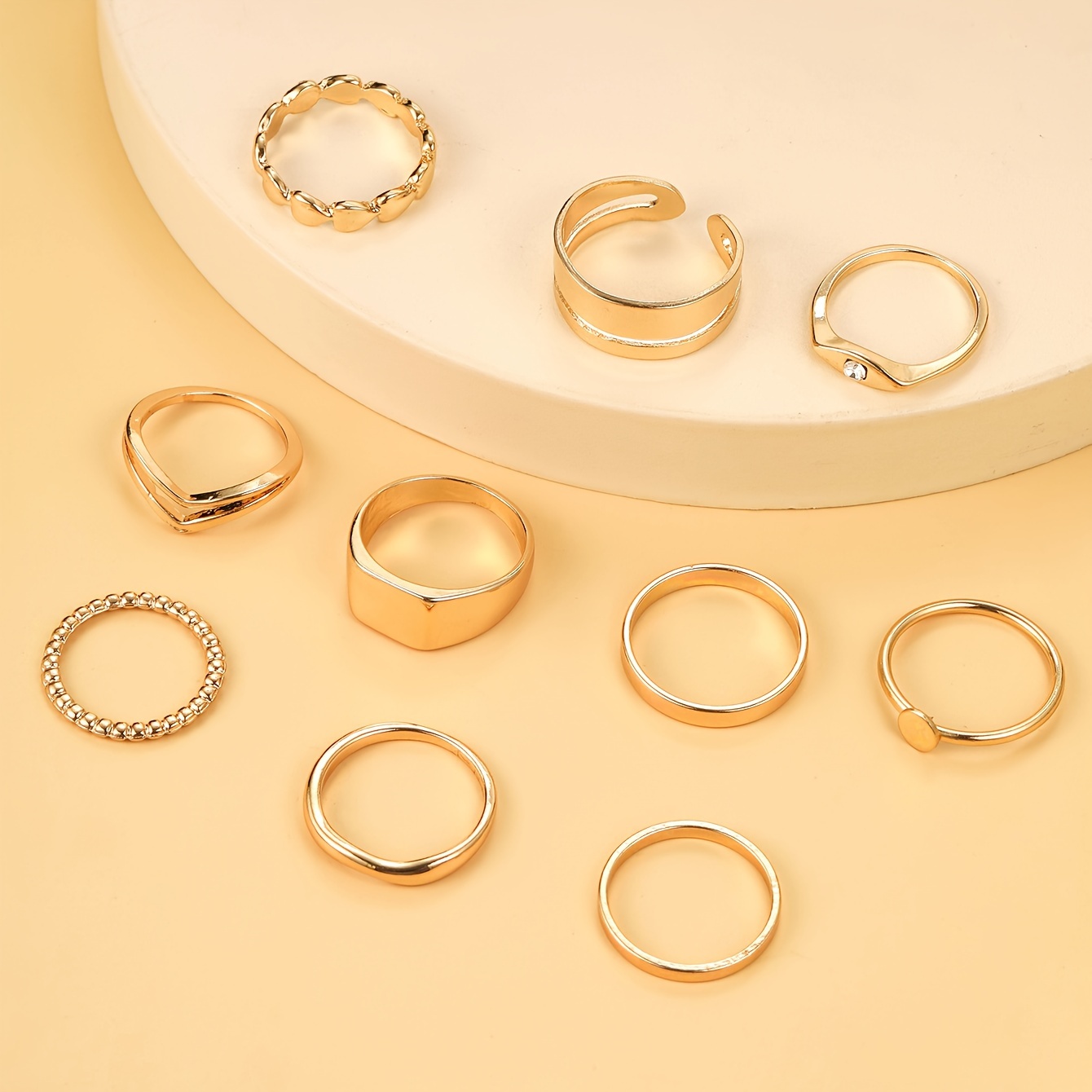 Heart Pattern Inlaid Zircon Ring Open Multi Joint Ring Set - Temu ...