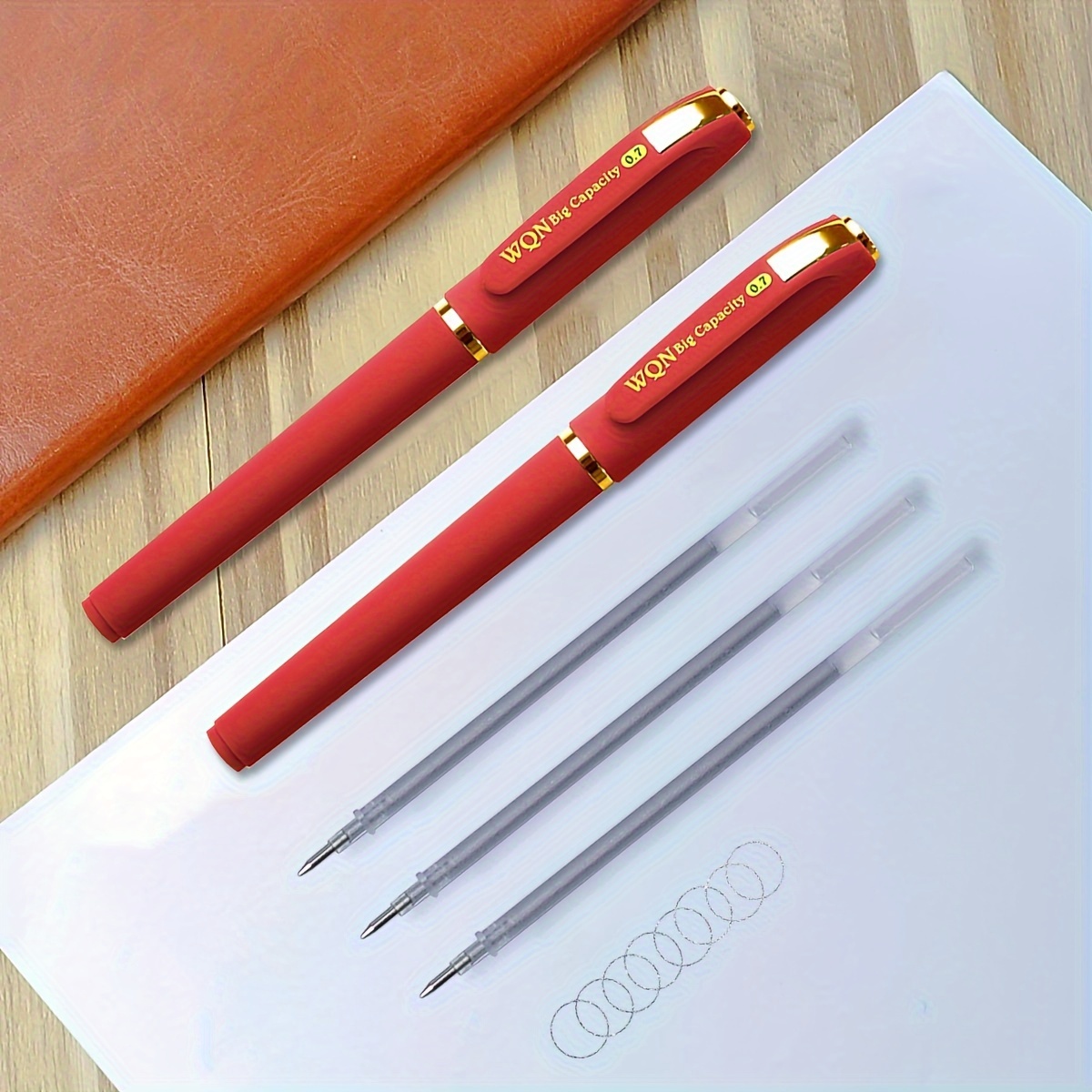 Red Gel Pen Silver Refill Set Red Pencil Clip Nib Smooth - Temu Canada