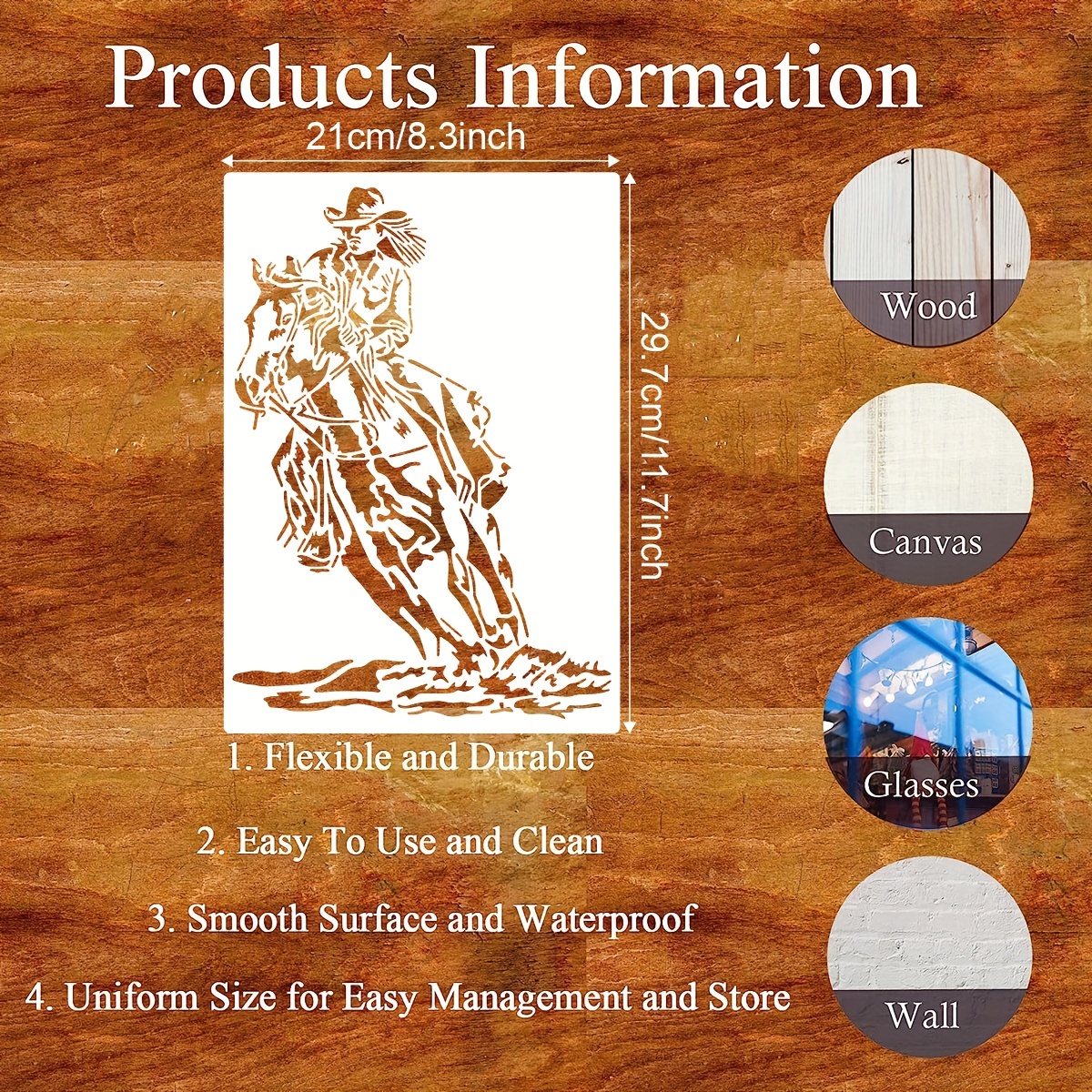 Western Cowboy Horseback Stencil Reusable Plastic Template - Temu