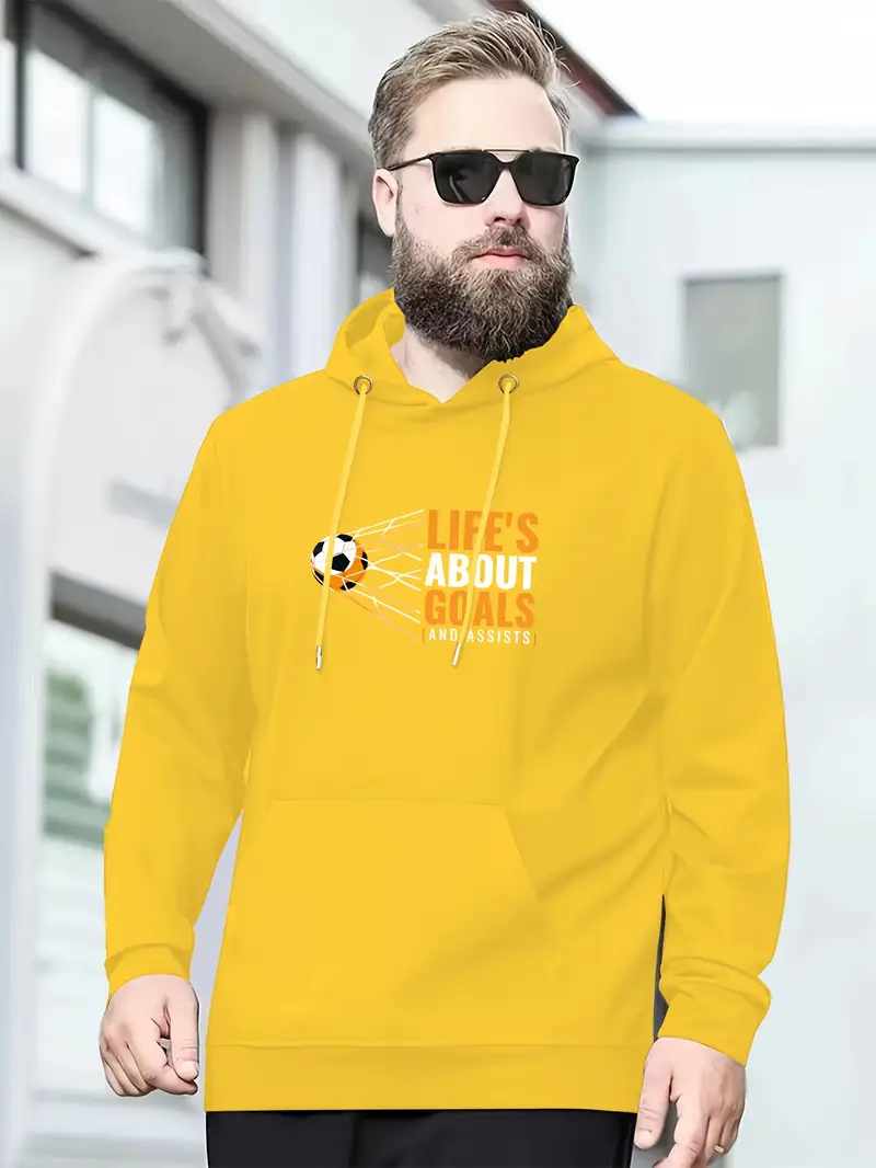Plus Size Mens Loose Soccer Graphic Print Hoodie Kangaroo Temu Australia