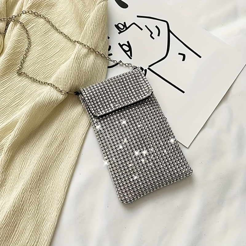 Chain Shoulder Bag Rhinestone Shiny Girl's Mobile Phone Bag - Temu Canada