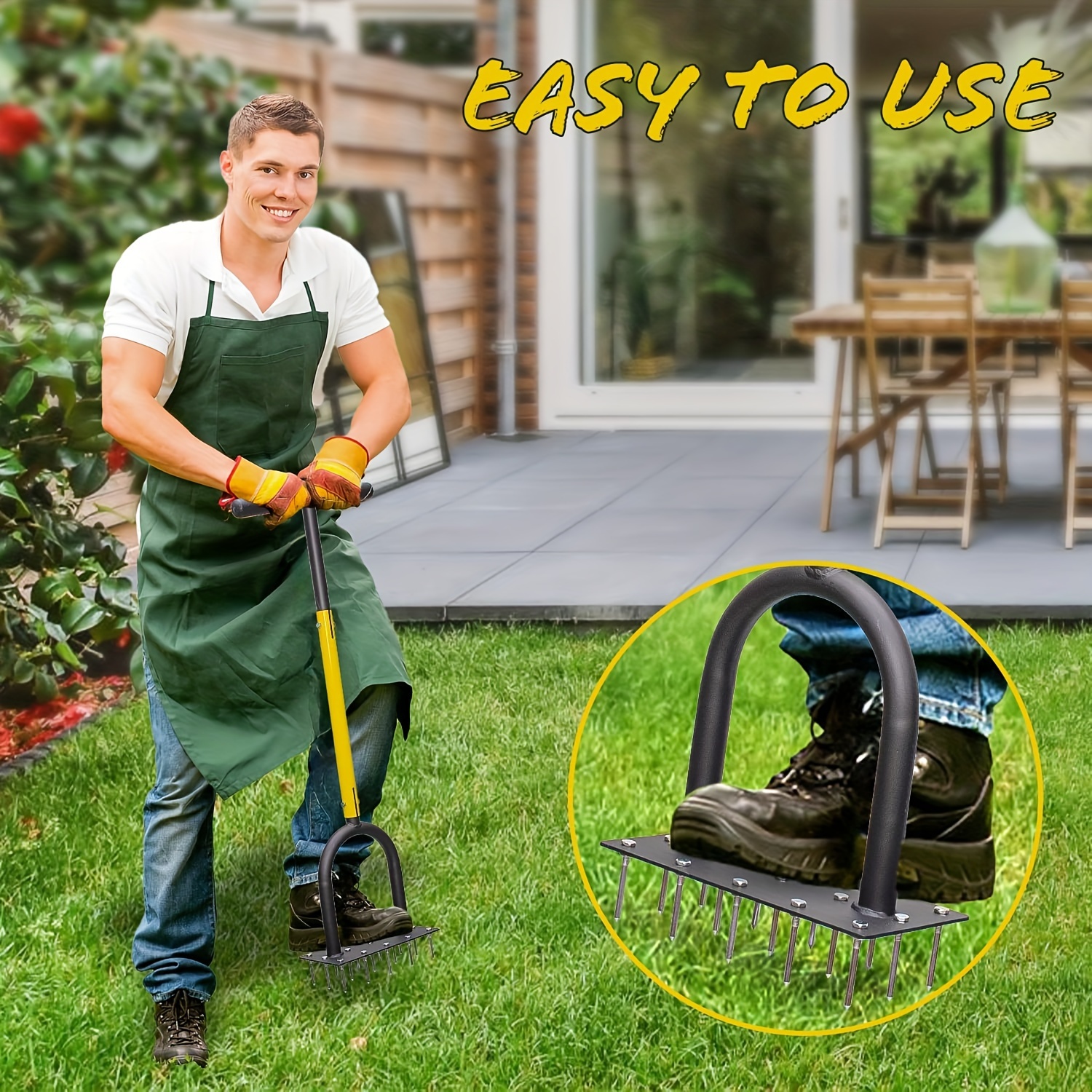 Heavy Duty Manual Lawn Aerator Tool with Extra Spikes Black Metal Aerator for Ideal for Grass Maintenance and Y