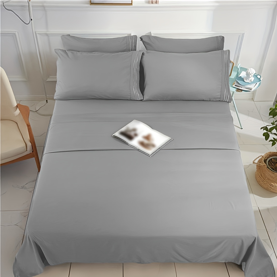 Fitted Sheet Set Embroidered Plain Color Bedding Set Bedroom - Temu ...