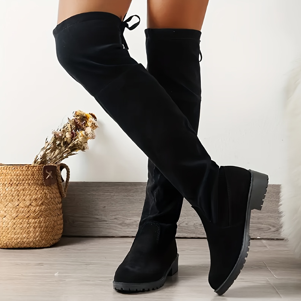 Women s Thigh High Boots Low Block Heel Casual Fashion Over the Knee Boots