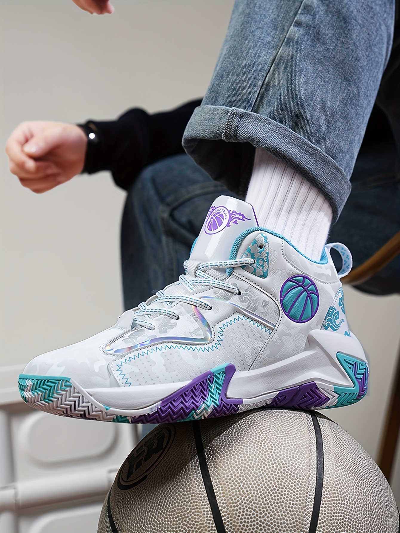 Men's Color Block Basketball Shoes Comfy Breathable Non Slip - Temu New ...