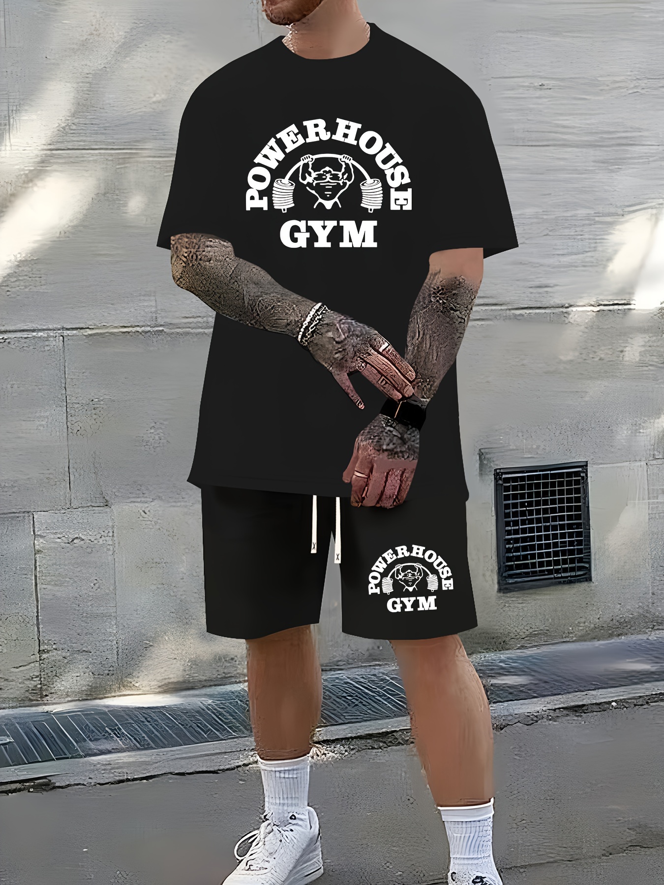 Power House Gym Pattern Print Short Sleeve Round Neck T Temu Philippines