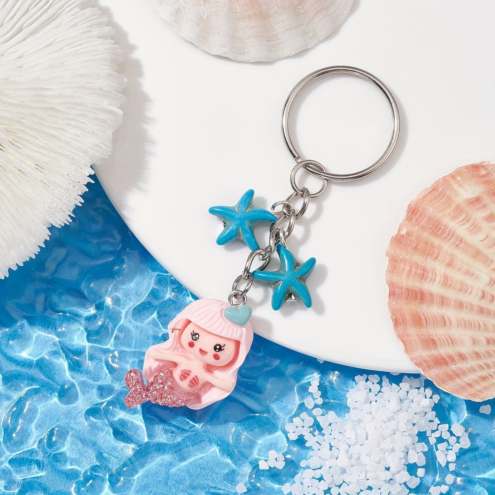 Mermaid Opaque Resin Pendant Keychain Synthetic - Temu Australia