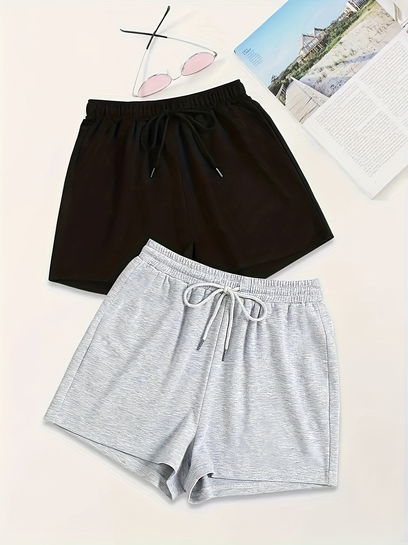 Solid Color Drawstring Shorts Casual Elastic Waist Shorts - Temu