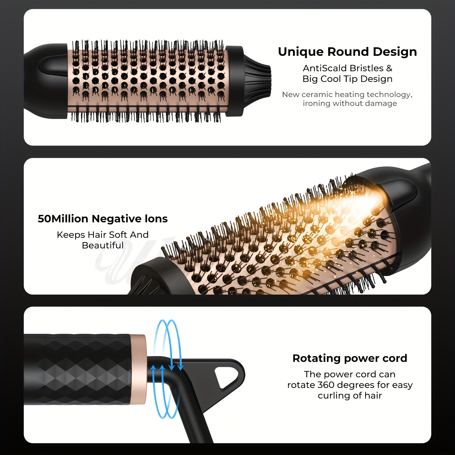 Ceramic Ionic Thermal Round Brush Curling Iron Brush Fast - Temu United
