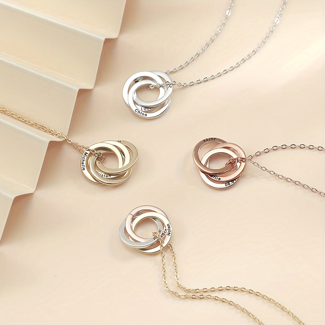 Customized Engraved Name Necklace, Personalized Interlocking Circles ...