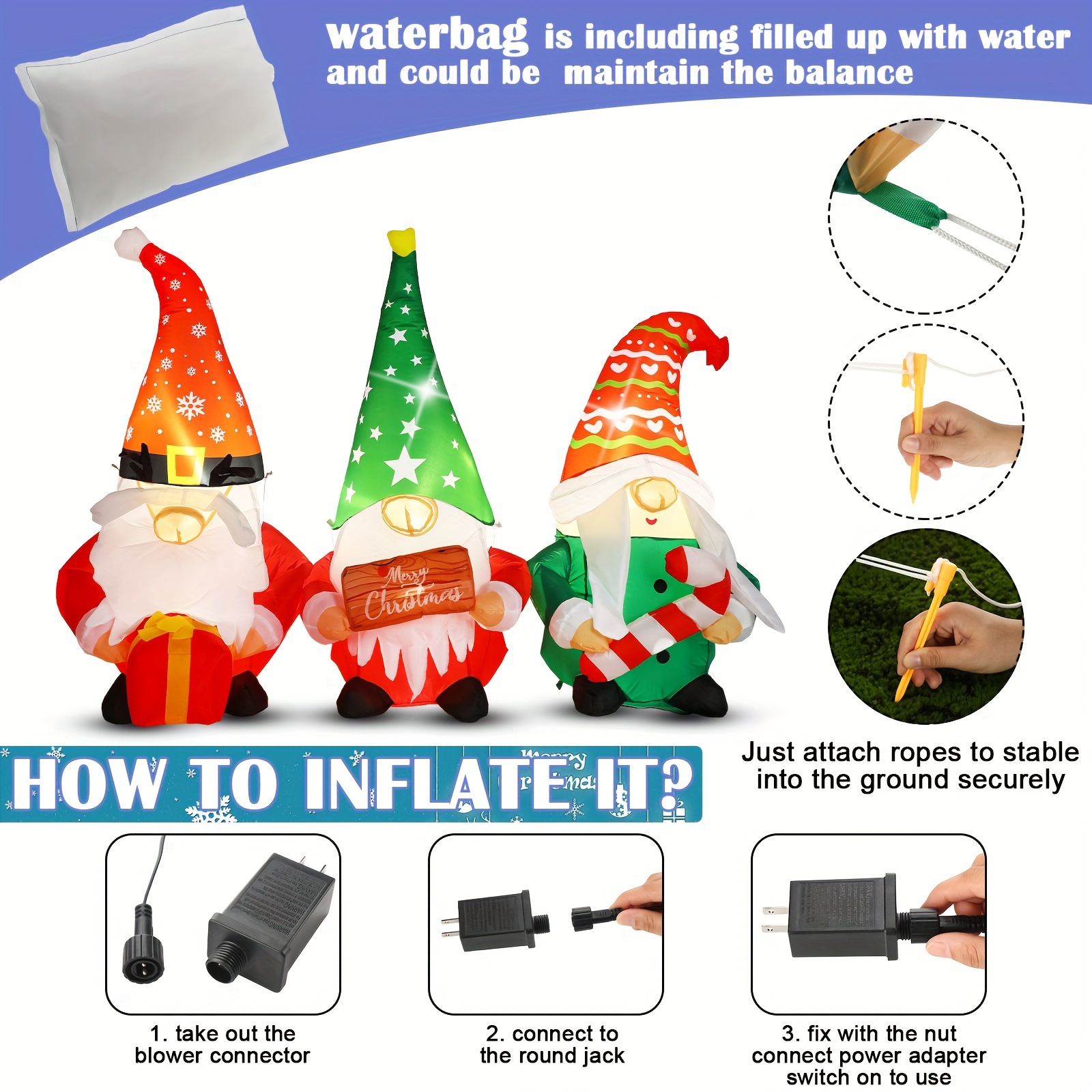 Long Merry Christmas Inflatables Lighted Gnome Inflatable - Temu