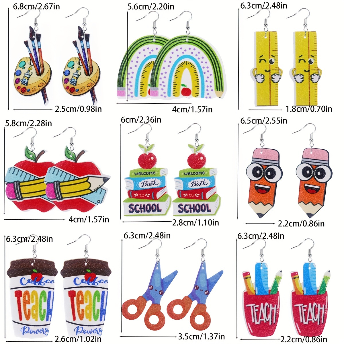 Teacher Appreciation Cute Preppy Pu Leather Earrings Set, 9 Pairs ...