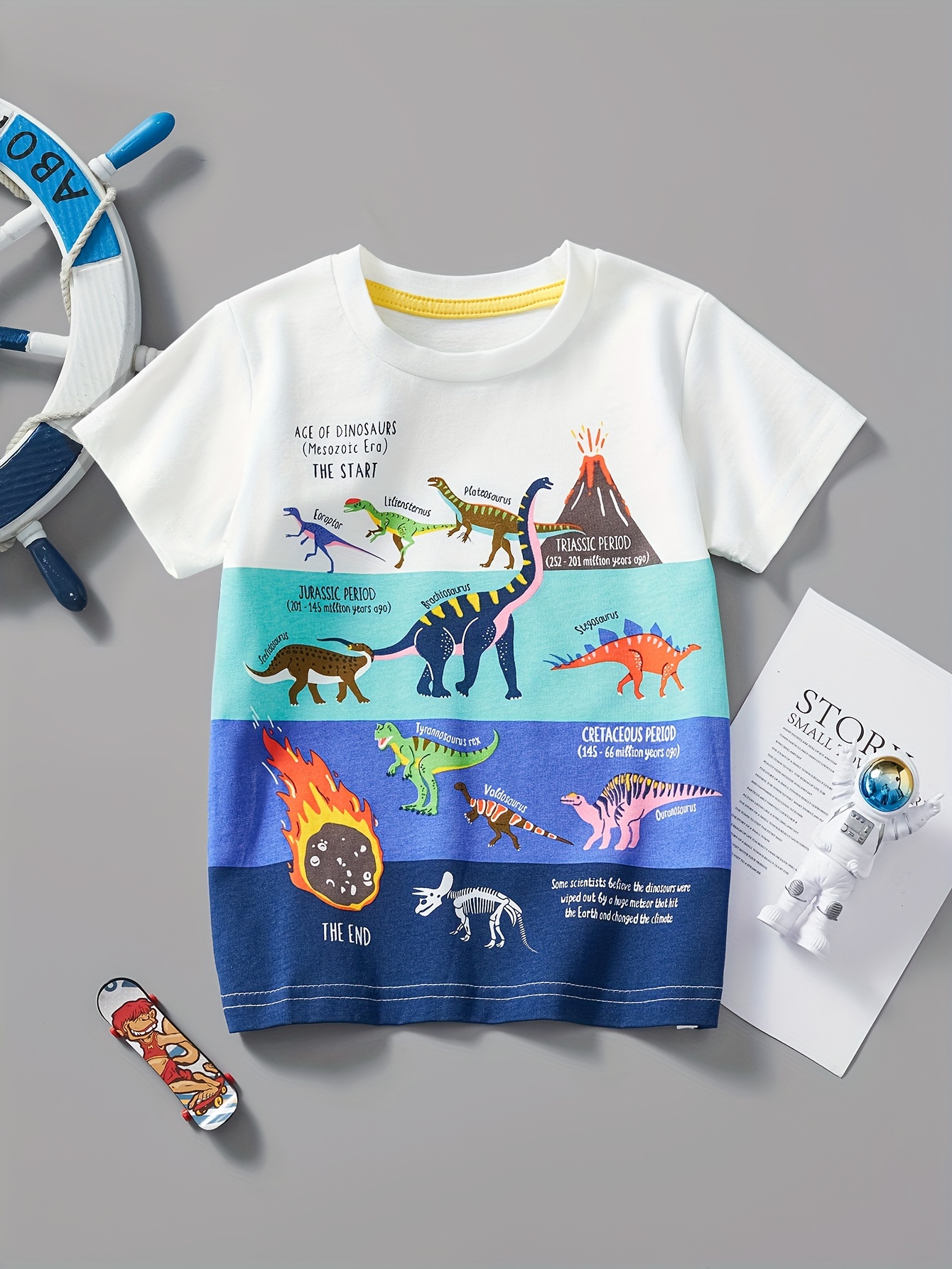 cartoon dinosaur theme print t shirt boys short sleeve crew - Temu Canada
