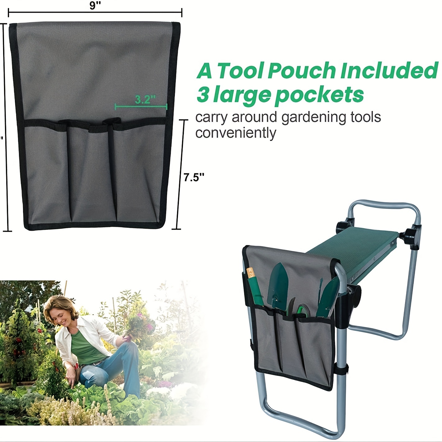 Garden Kneeler And Seat Stool, Foldable Garden Bench With Tool Pocket ...