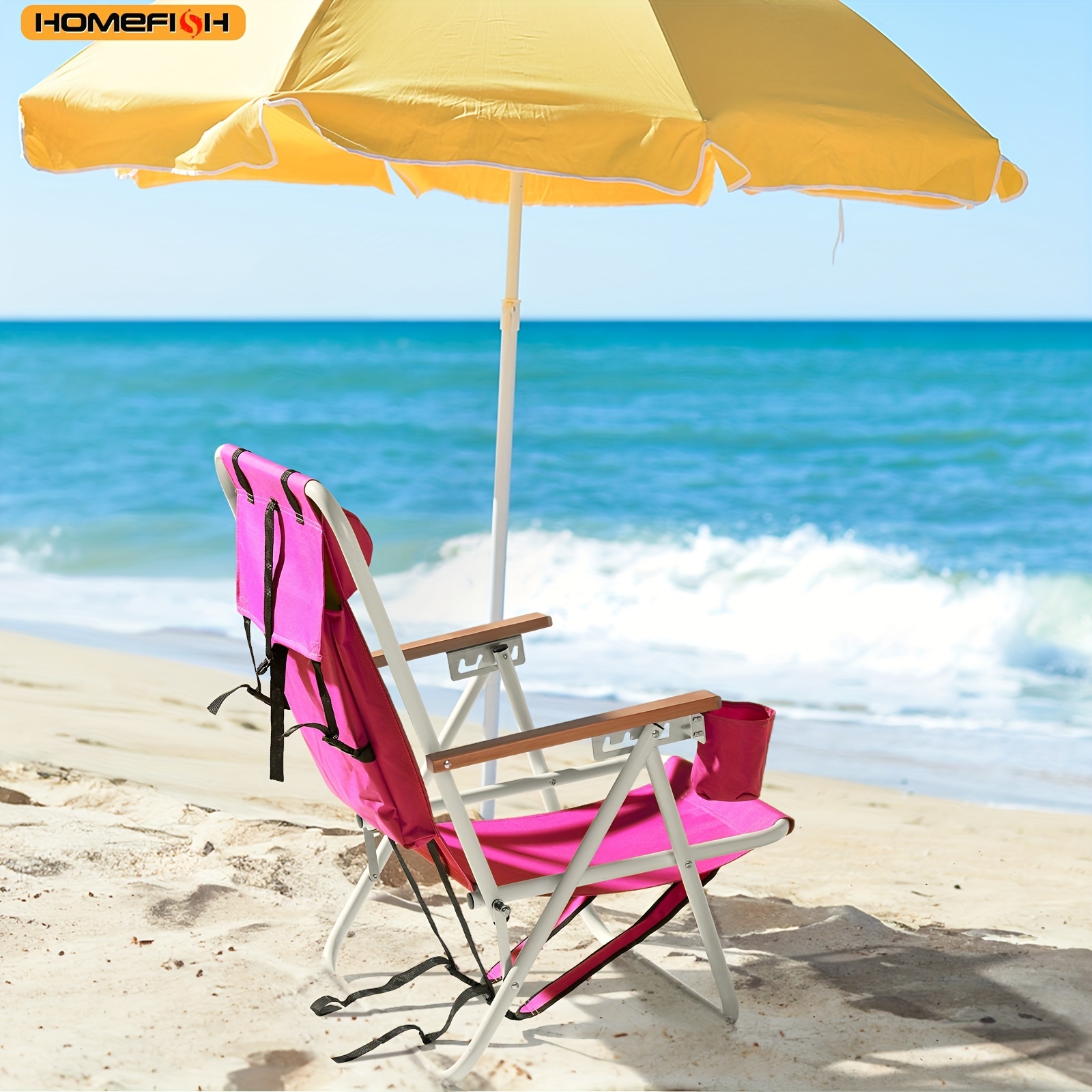 folding beach chair set of 2 for adults 4 position portable backpack foldable camping chair with headrest cup holder and wooden armrests pink temu Temu