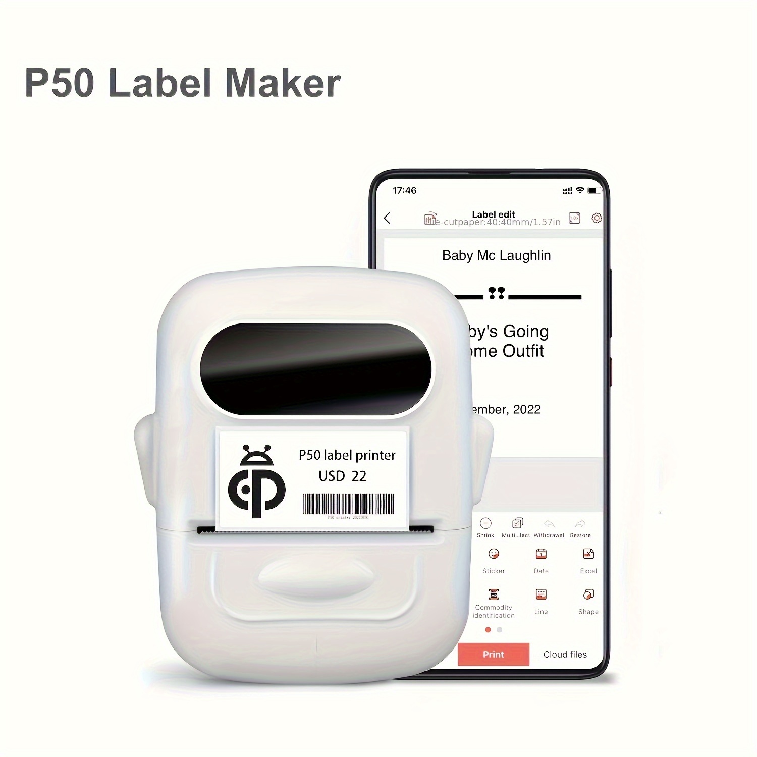 p50 printer commercial hand held small heat sensitive sticker tea date ...
