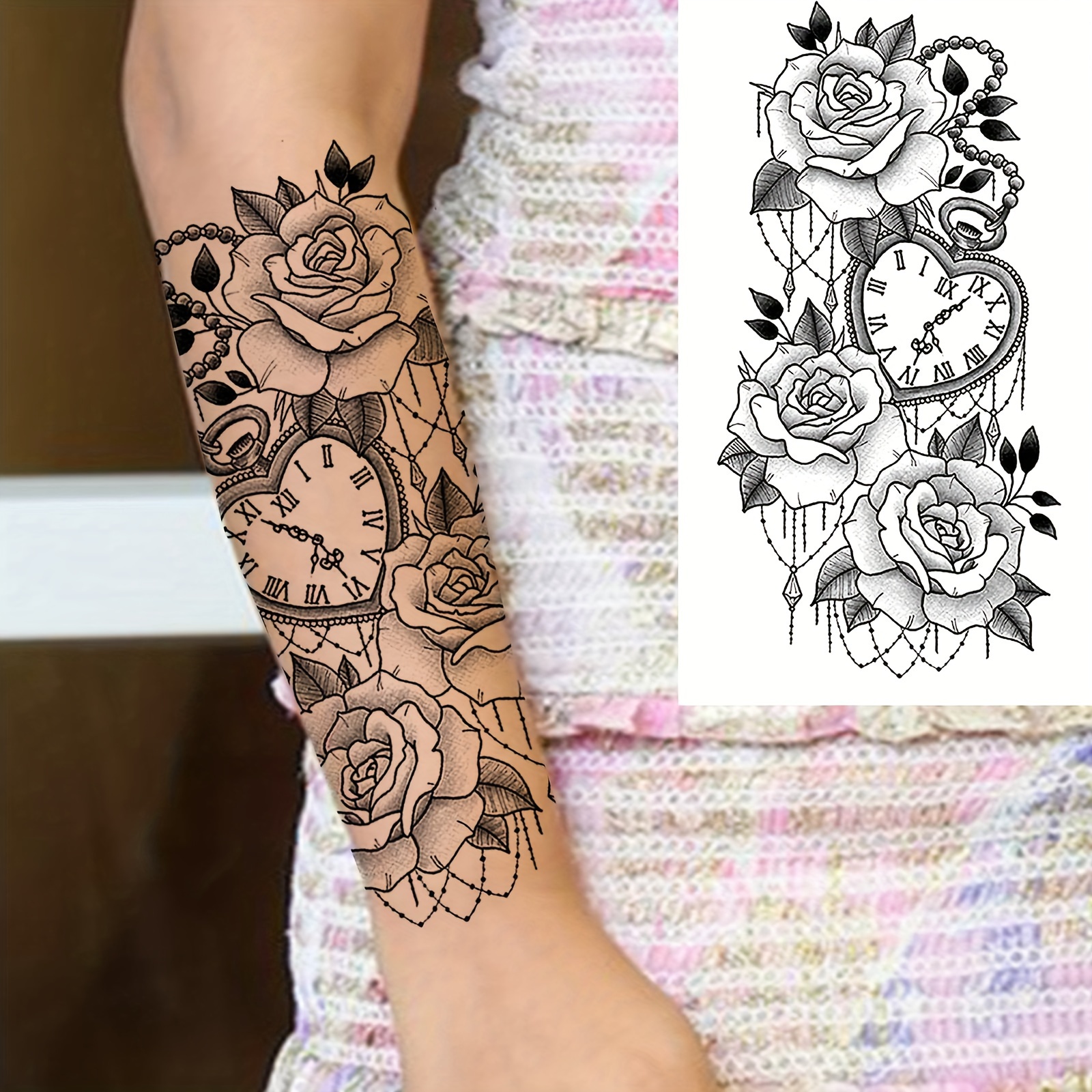 Flower and clock tattoo - Bronctattooaus.com
