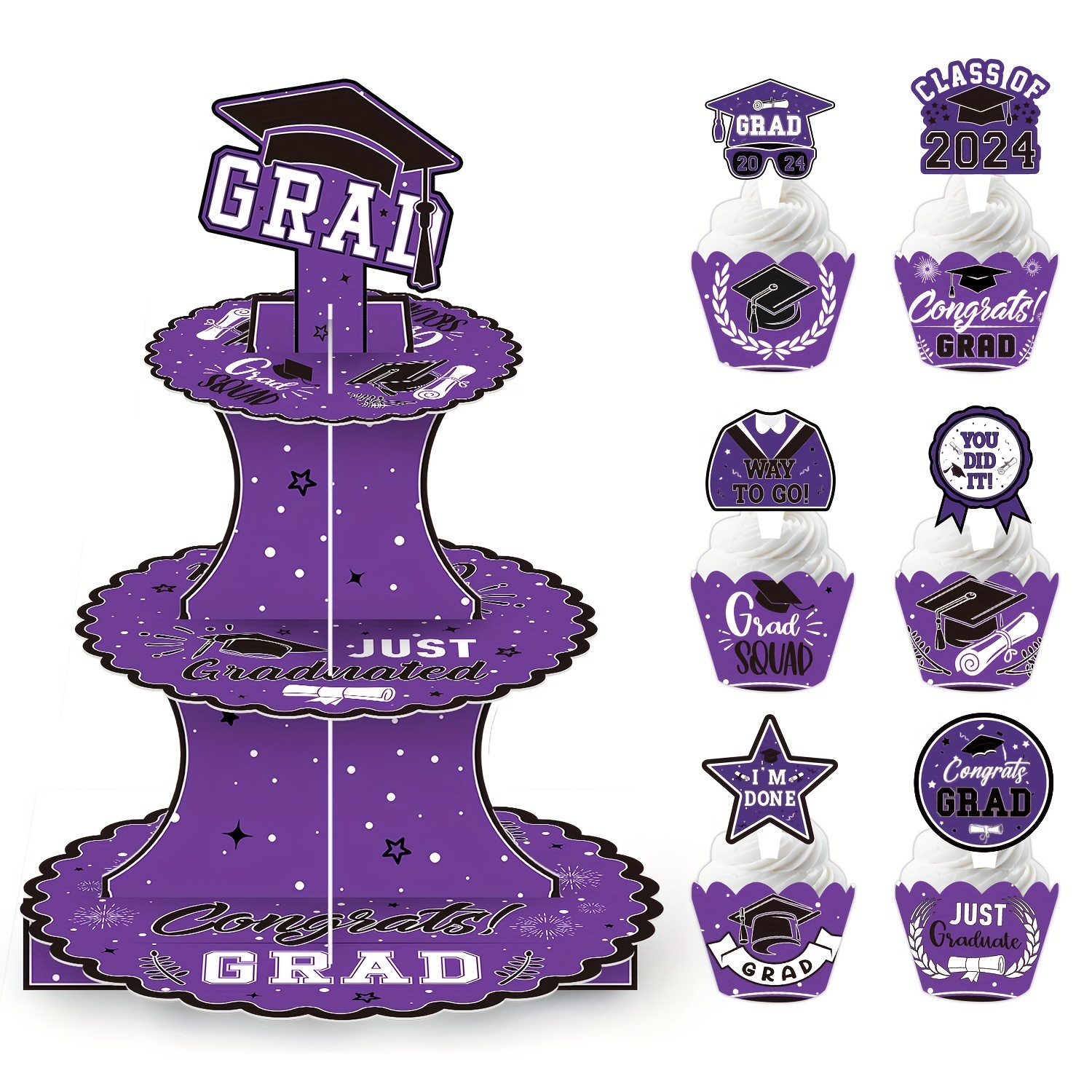 Graduation Party Supplies 2024 Purple Cardboard Cake Stand - Temu