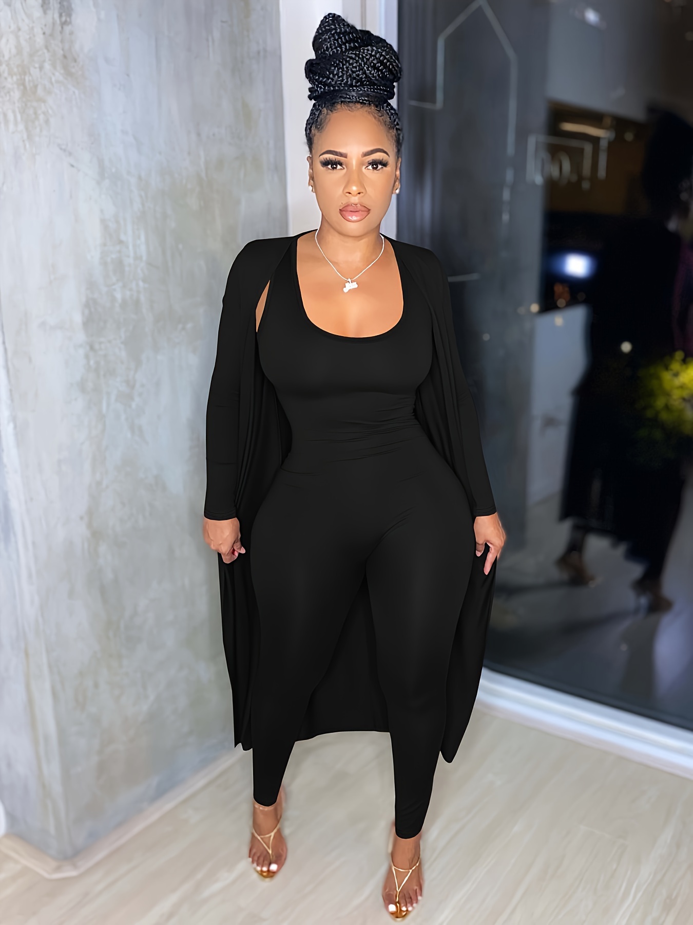 Casual Solid Two piece Set Open Front Long Sleeve Cardigan - Temu South ...